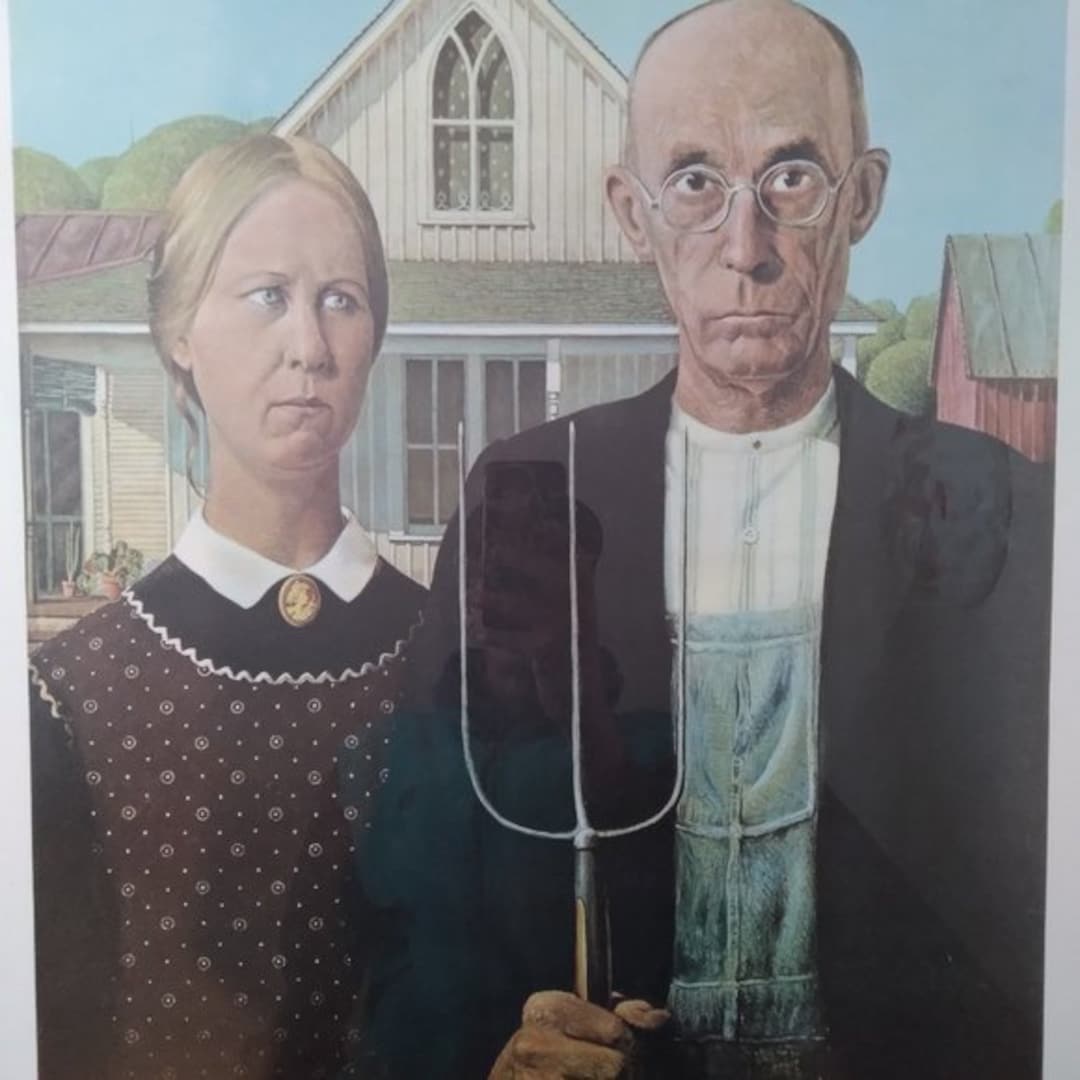Vintage American Gothic Grant Wood Print Litho 1942 New York Graphic ...