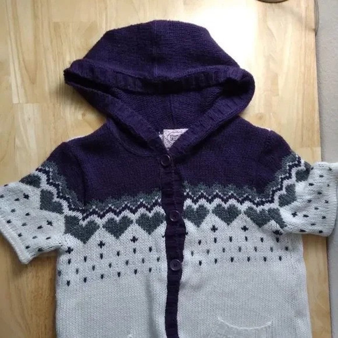 Vintage Sweet Kizz Hearts Short Sleeve Cardigan Sweater Hooded - Etsy