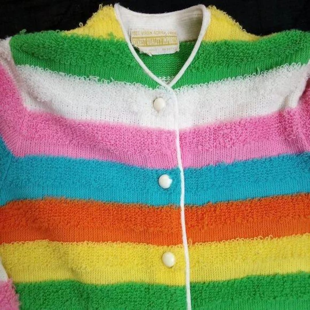Vintage 70s Finest Quality Imports Rainbow Stripe Cardigan Sweater - Etsy