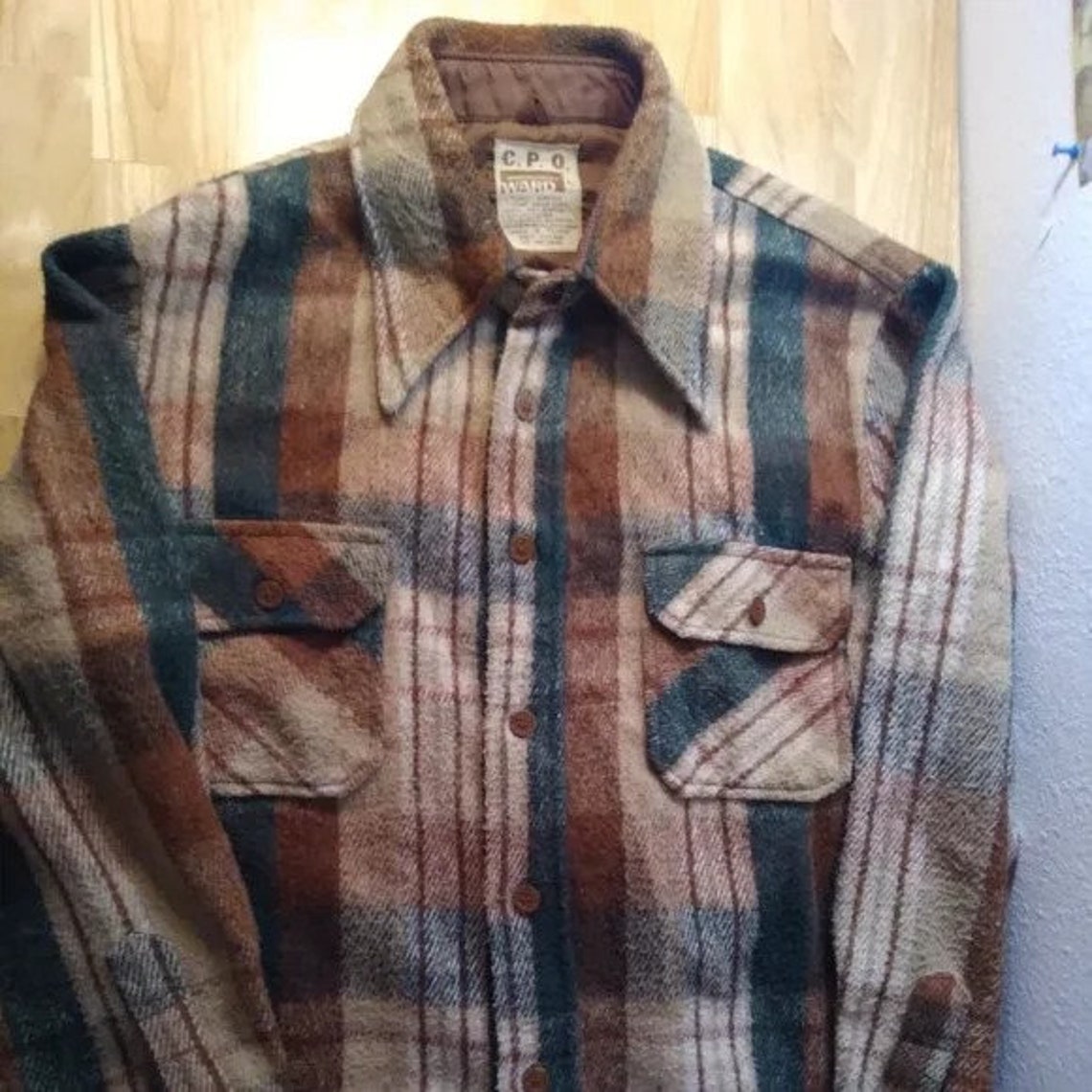 Vintage 70s Montgomery Ward C.P.O. Chief Value Linen Flannel Shirt ...