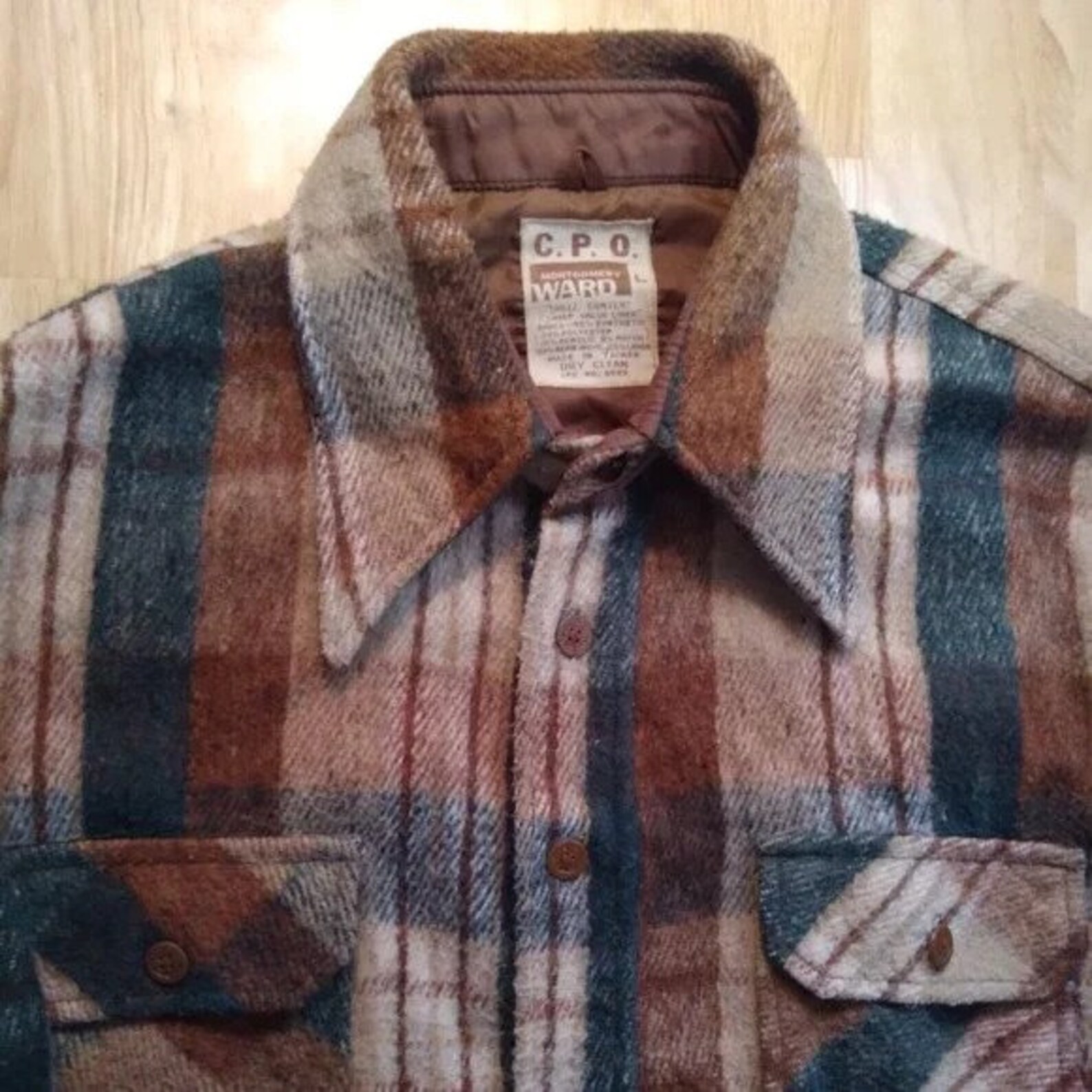 Vintage 70s Montgomery Ward C.P.O. Chief Value Linen Flannel Shirt ...