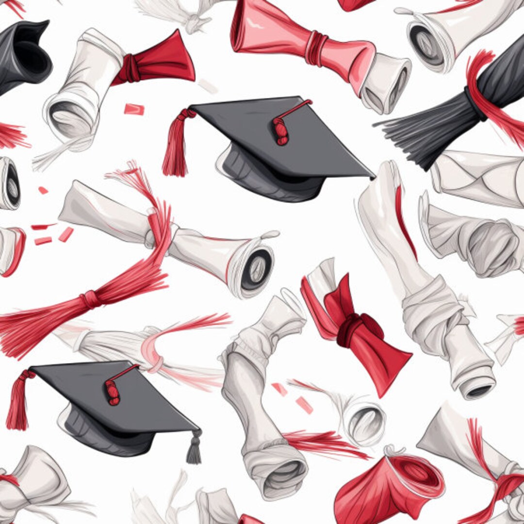 Seamless Black and Red Graduation Cap Pattern, Png, Sublimate Download ...