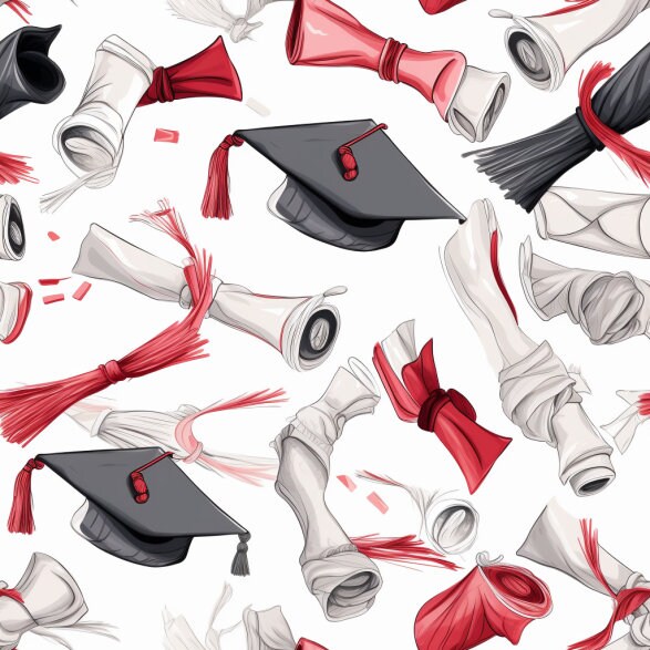 Seamless Black and Red Graduation Cap Pattern, Png, Sublimate Download ...