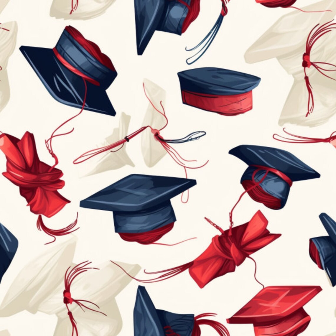 Seamless Red and Navy Blue Graduation Cap Pattern, Png, Sublimate ...