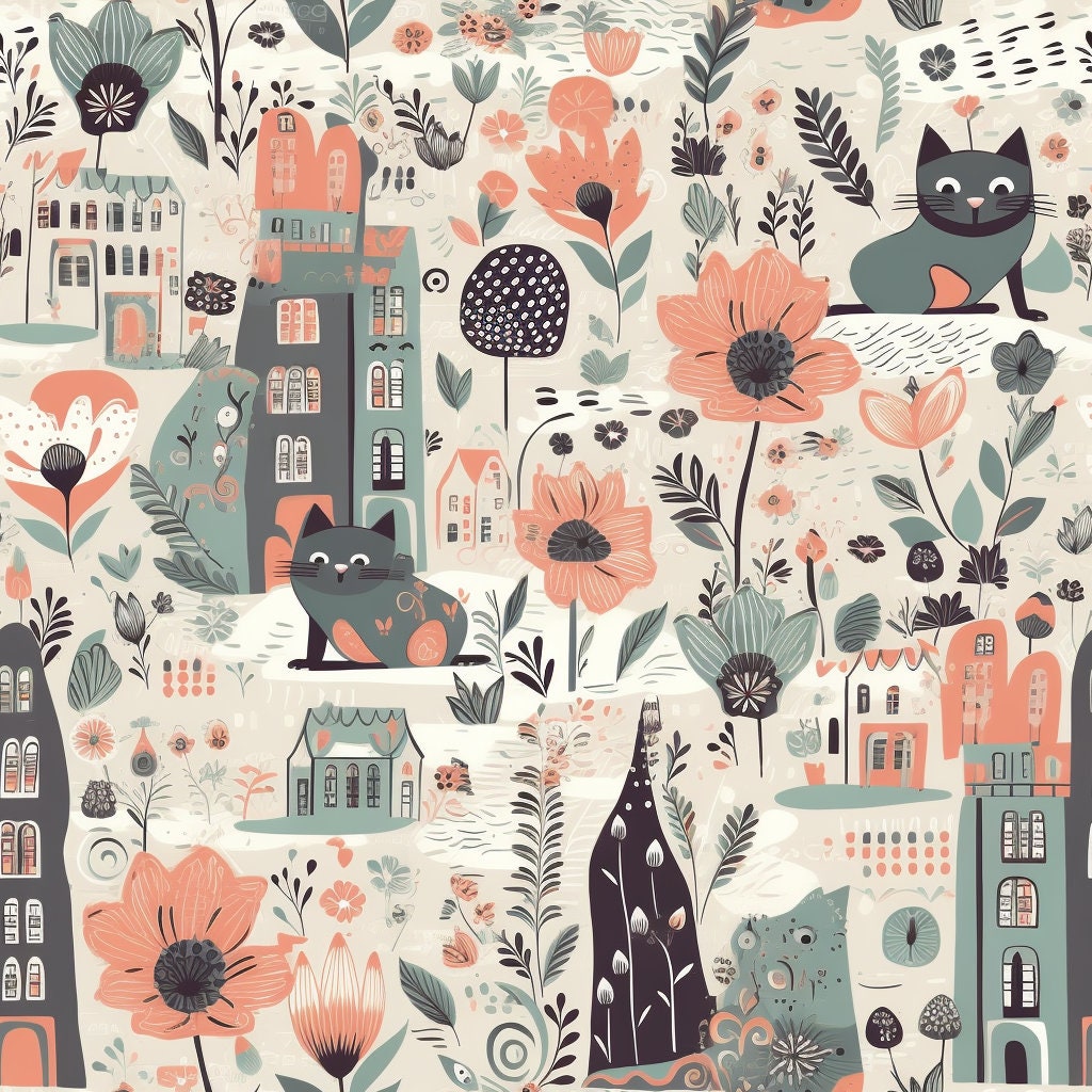 Kitty Cat Pattern, Png, Sublimate Download, Digital Paper, Printable ...