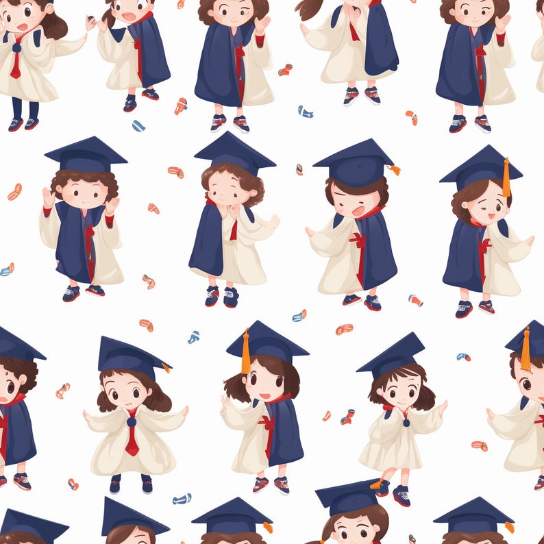 Seamless Little Girls in Graduation Gown Pattern, Png, Sublimate ...
