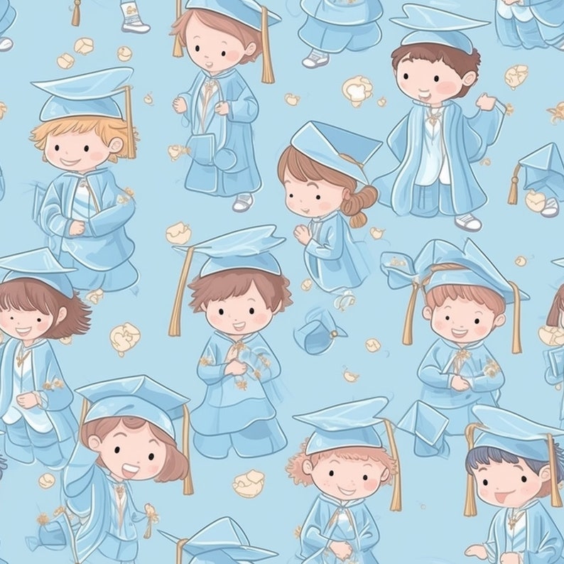 Seamless Little Kids in Blue Graduation Gown Pattern, Png, Sublimate ...