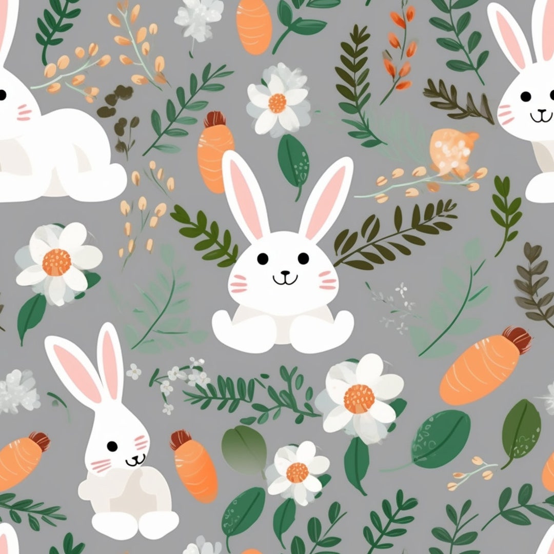 Cute Bunny in Garden Pattern, Png, Sublimate Download, Digital Paper ...