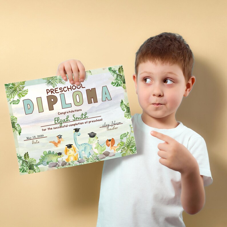 Dinosaur Preschool Diploma Certificate | Editable Canva Graduation ...