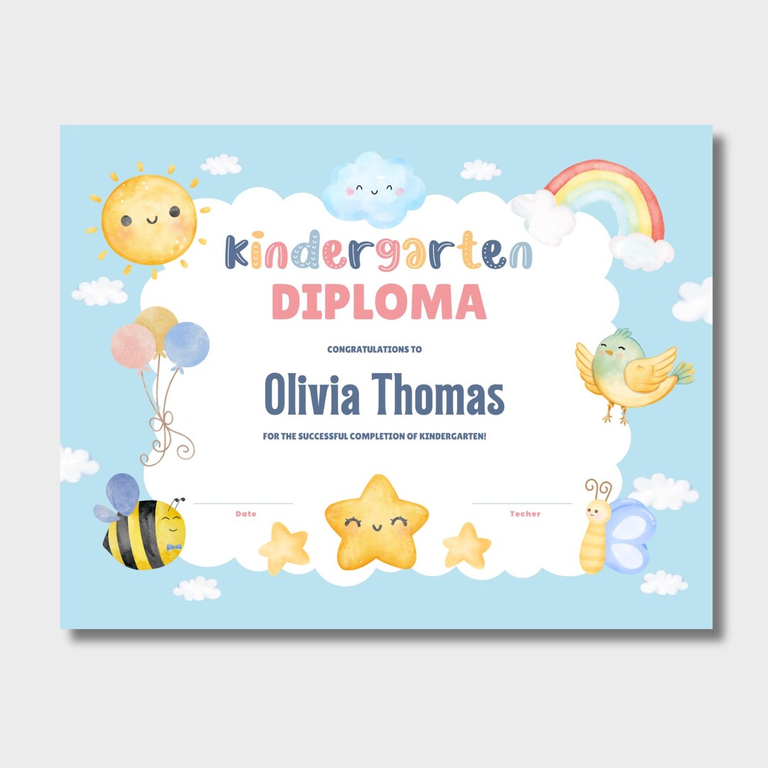 Editable Kindergarten Diploma Watercolor | Canva Template Graduation ...