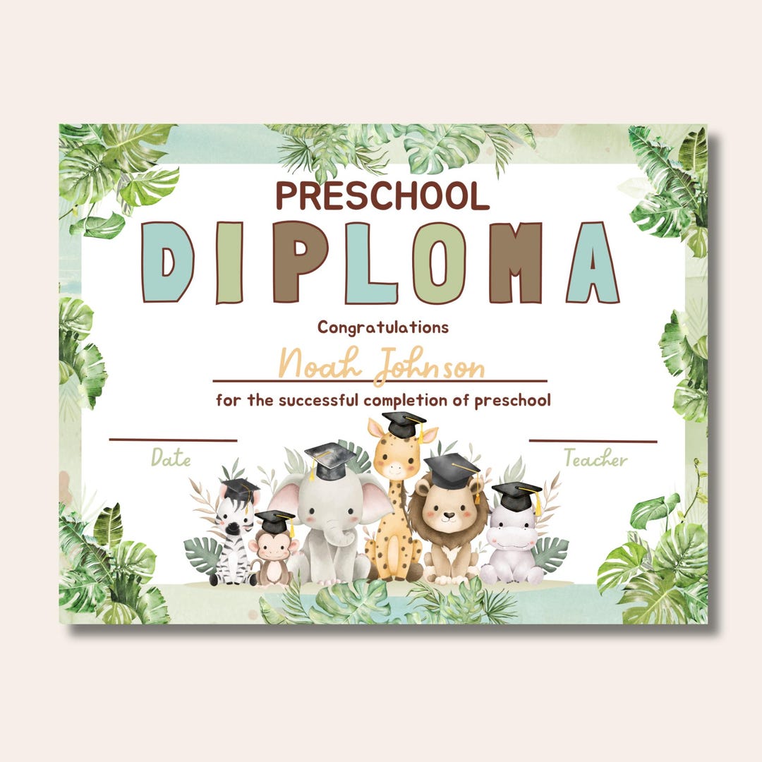 Safari Preschool Diploma Certificate | Editable Canva Template | Prek ...