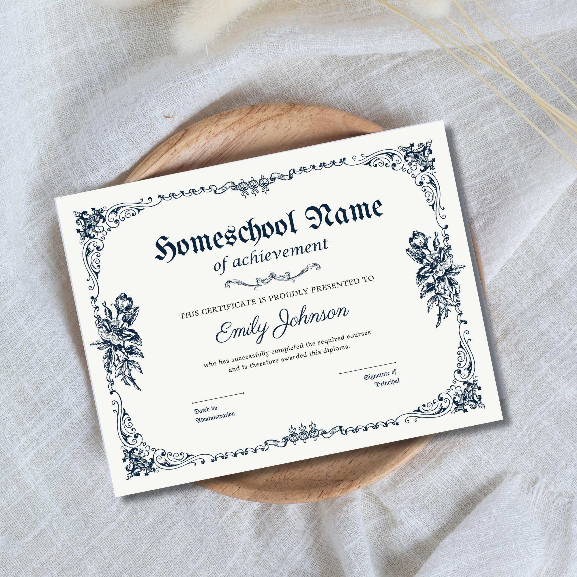 Homeschool Diploma Template Editable in Canva | Floral High School ...