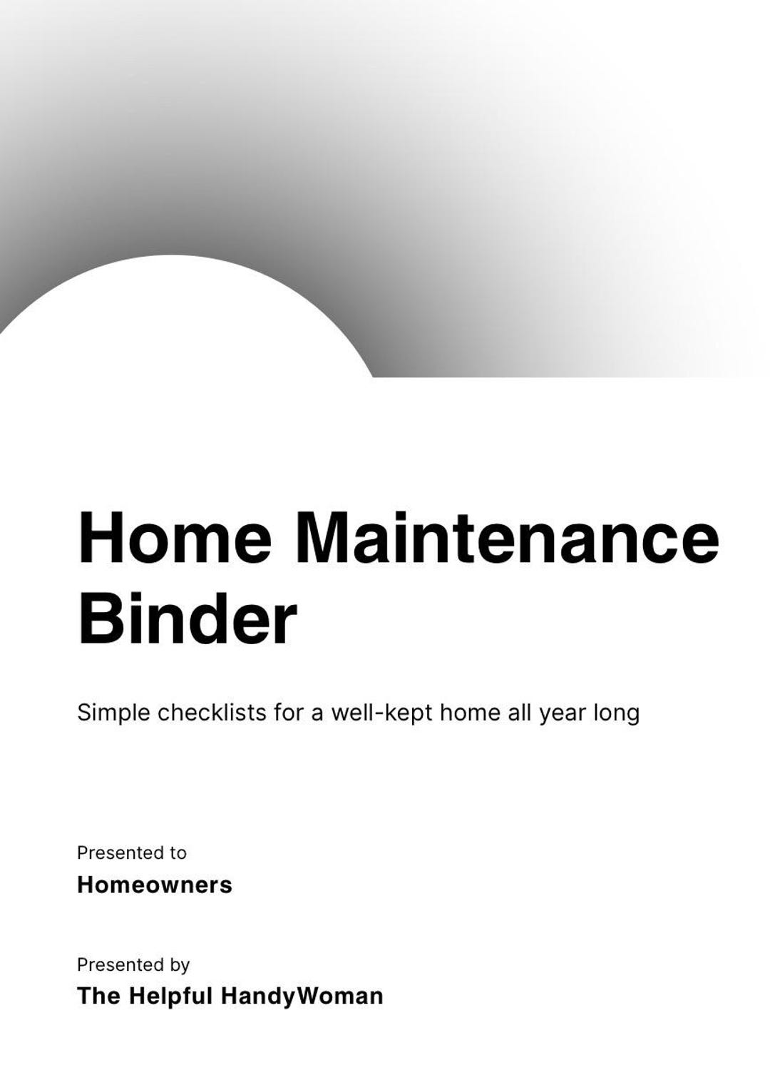 Home Maintenance Binder Printable PDF | Homeowner Checklist | Monthly ...