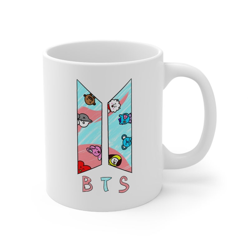 Bts BT21 Squares & Logo Ceramic Mug 11oz BTS Mug, Bts Merch, Bts Fanart ...