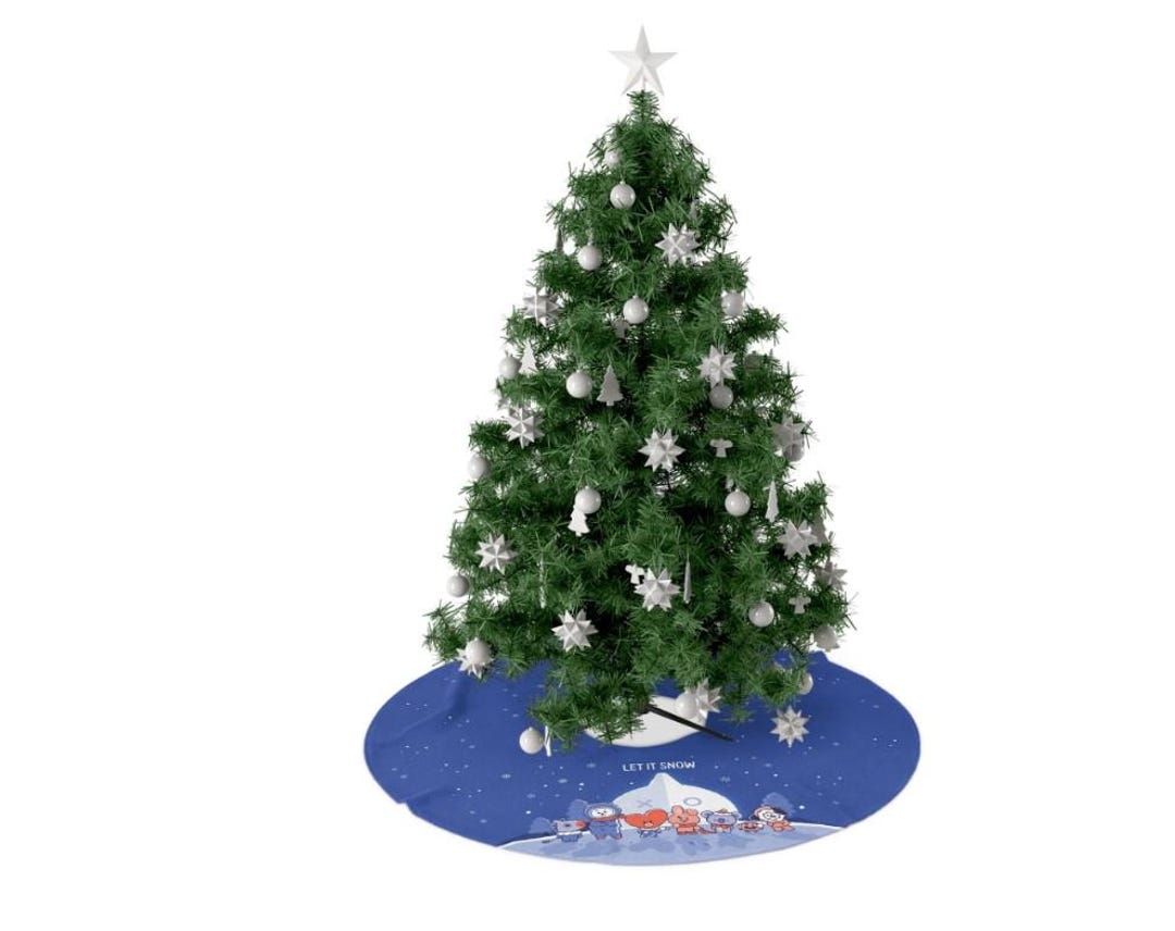 BTS BT21 Let It Snow Christmas Tree Skirts BTS Blue Holiday Tree Skirt ...