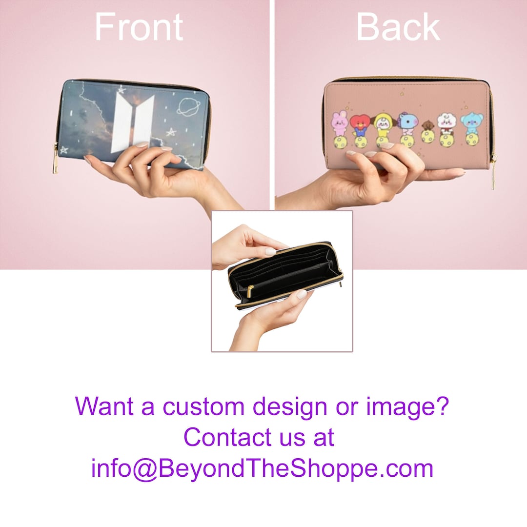 BTS Logo & BT21 Wallet - Fanmade Design, Custom Bts Merch, Bts Bags ...