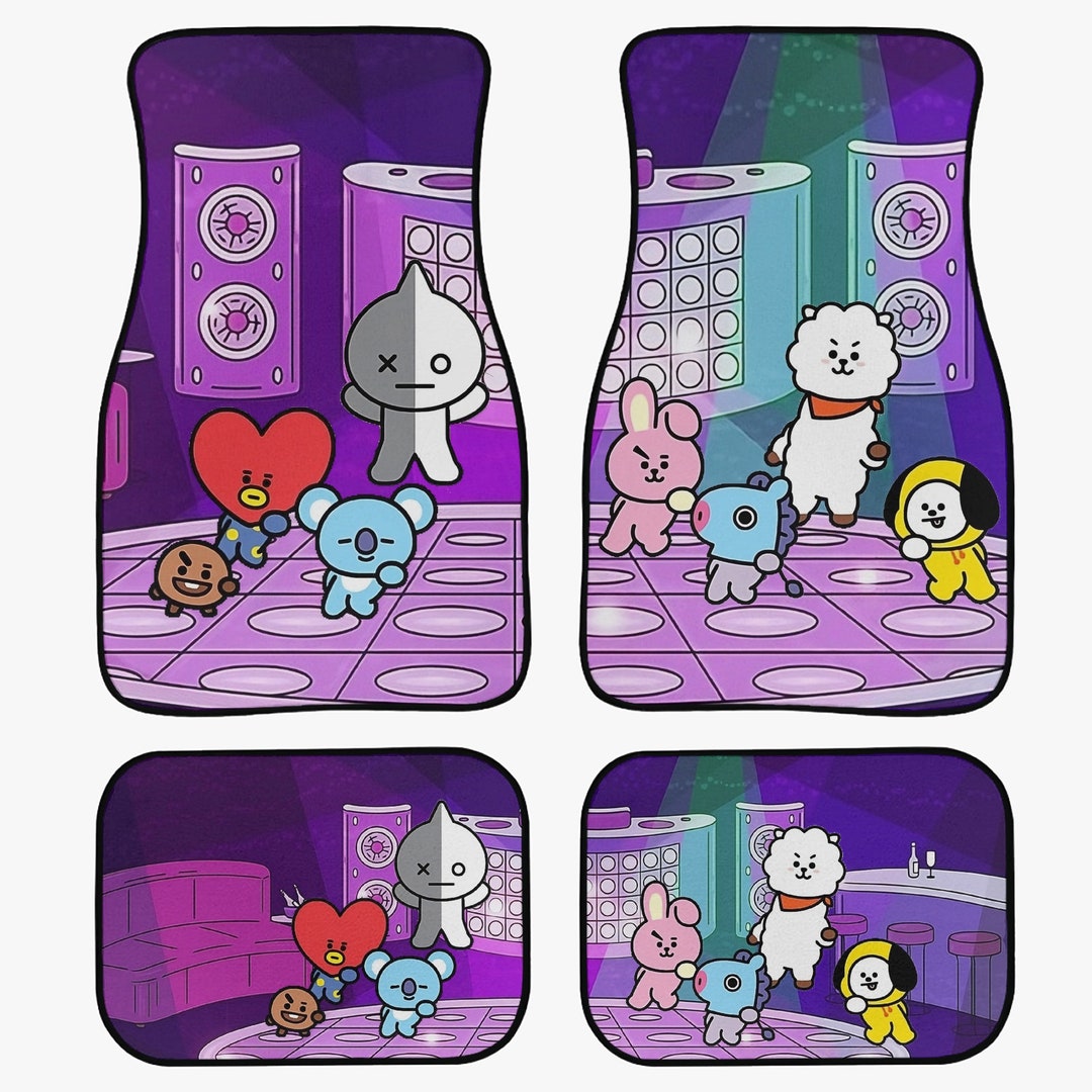 BT21 in the Disco Car Mats Set of 2 Fronts or 4 2 Front/2 Back BTS Car ...