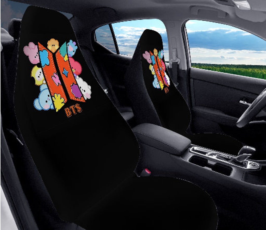 BTS BT21 Logo Car Microfiber Seat Covers - Set of 2 - BT21 Colorful ...