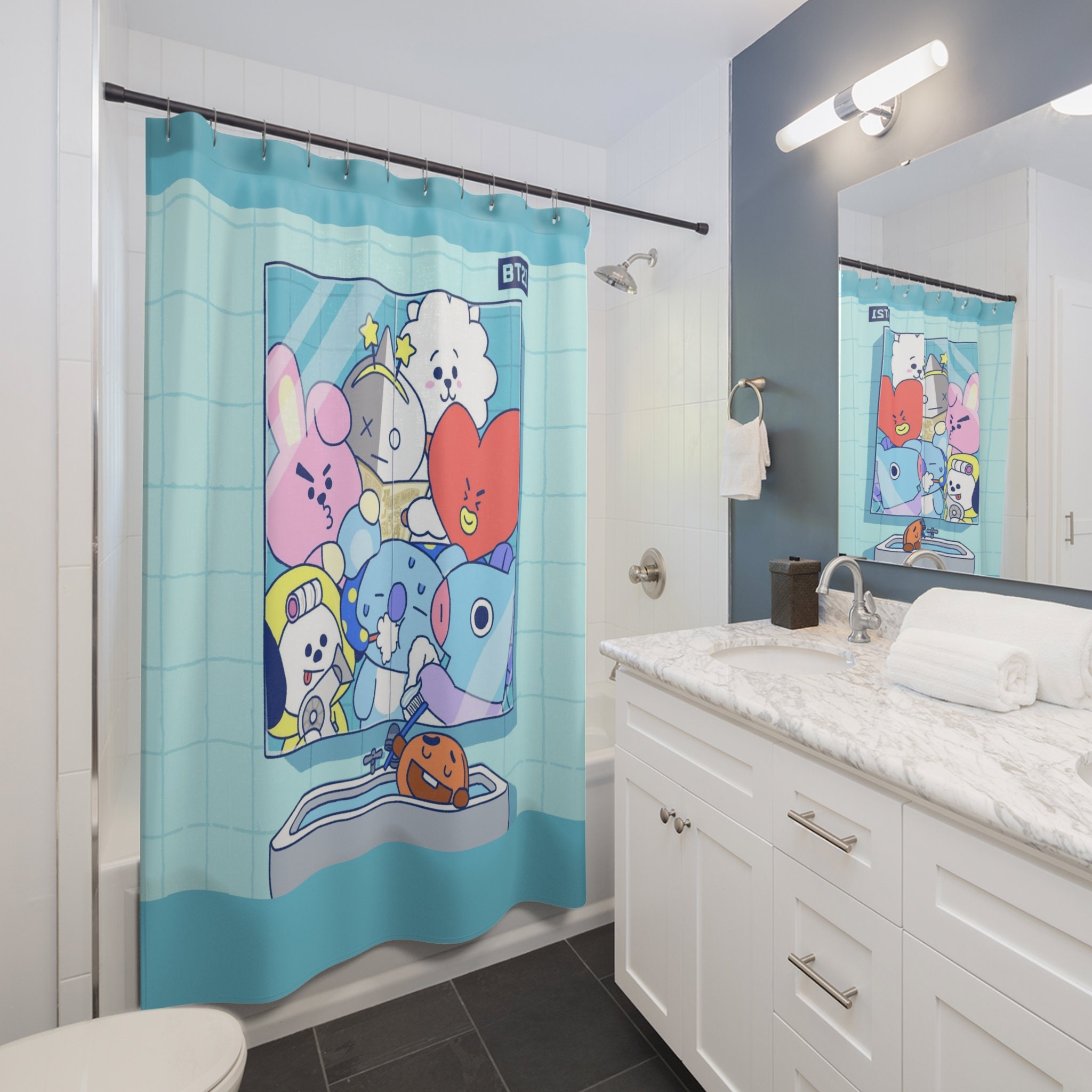 BTS BT21 Inspired Shower Curtain the Ultimate Bathroom - Etsy