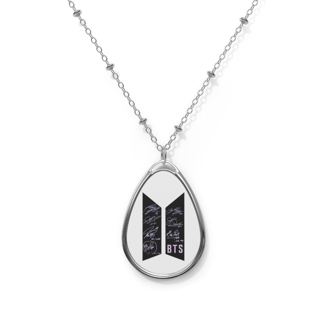 BTS Logo With Signatures Oval Pendant Necklace - Bts Jewelry - BT21 ...