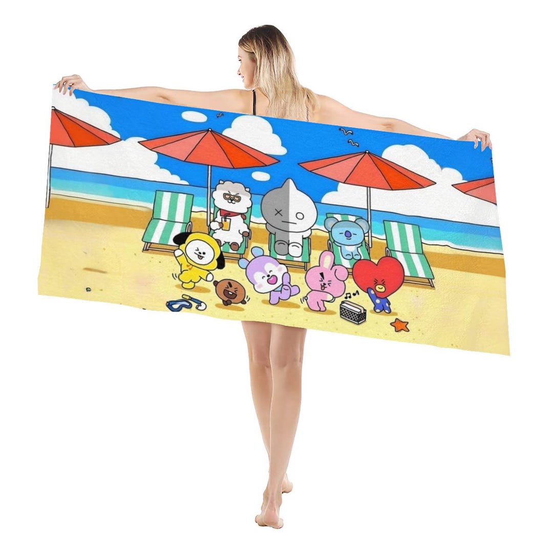 BTS BT21 Beach Fun Beach Towel - Pool Towel - Oversized Bath Towel - Etsy