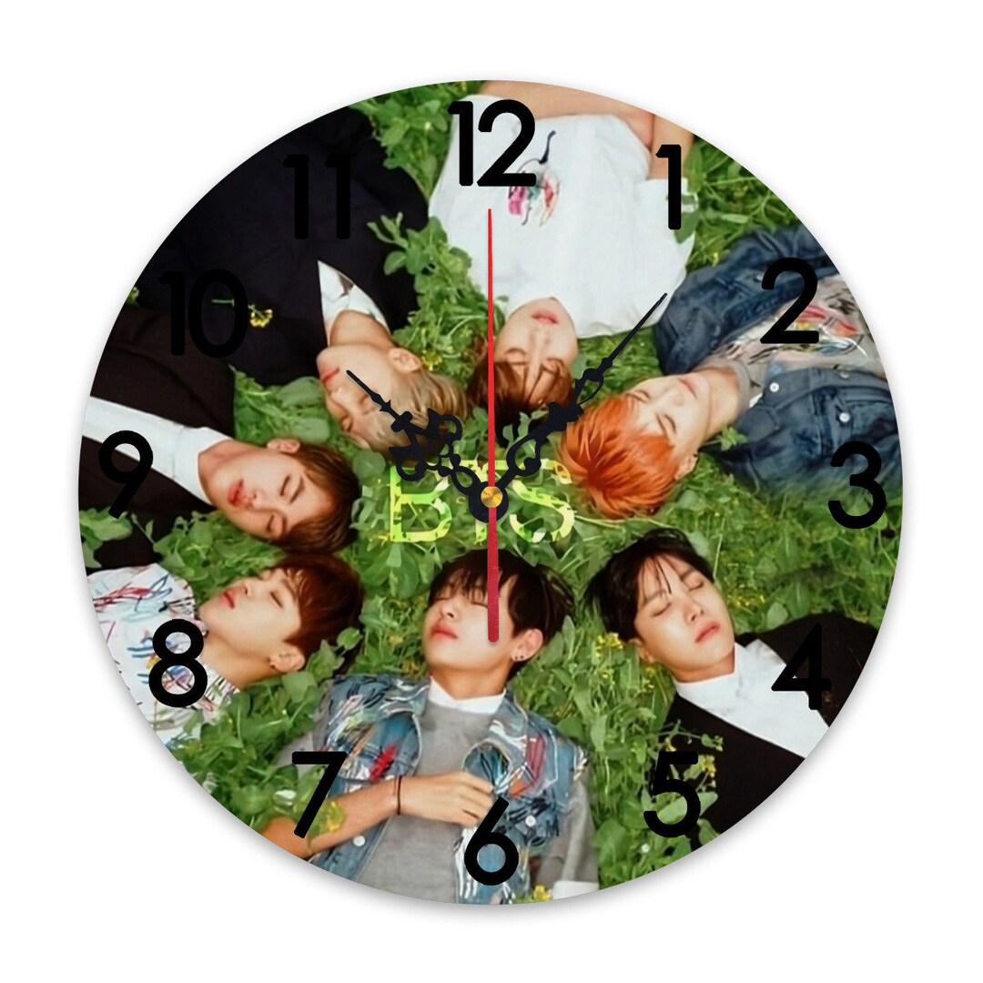 BTS Wall Clock - BTS Laying Down on Grass - BTS Decor - Bts Gift - Bts ...