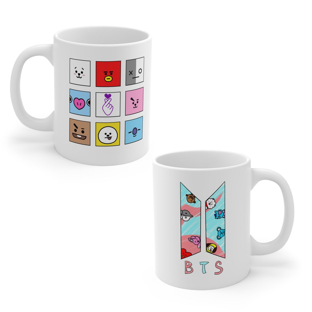 Bts BT21 Squares & Logo Ceramic Mug 11oz BTS Mug, Bts Merch, Bts Fanart ...