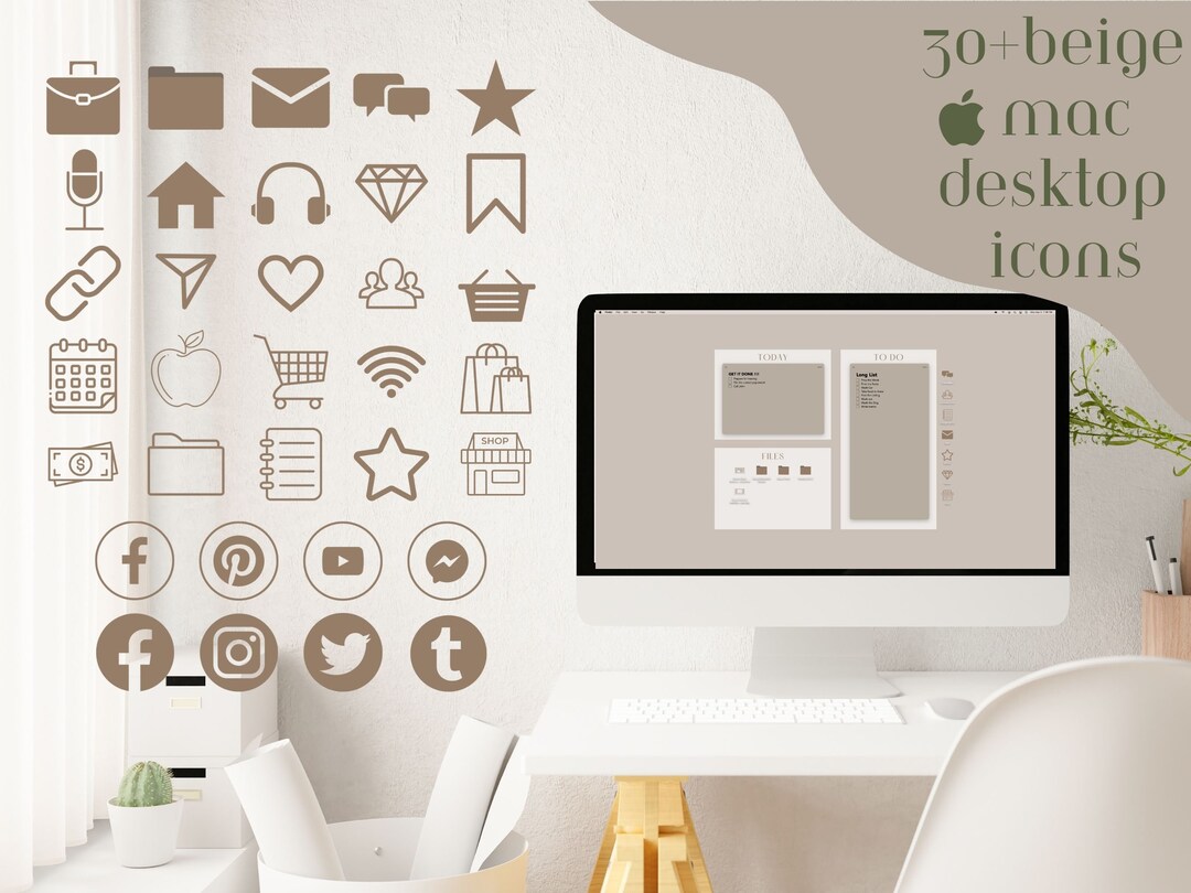 Beige Minimalist Desktop Icons for a Clean and Chic Workspace ｜desktop ...