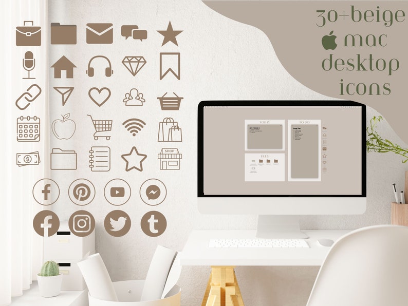 Beige Minimalist Desktop Icons for a Clean and Chic Workspace ｜desktop ...