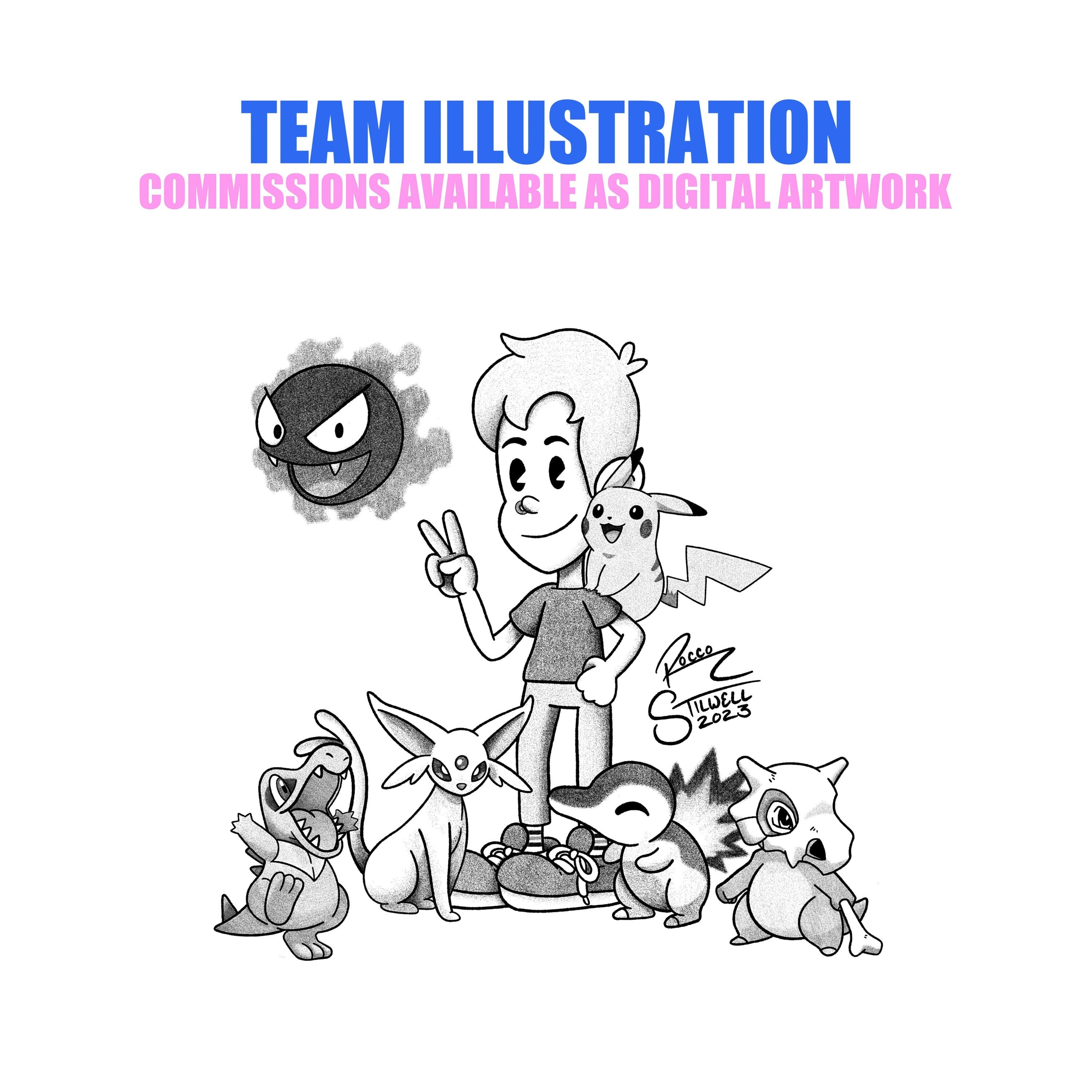 Pokemon Fan Art Team Drawing | Pocket Monsters Trainer Commission ...
