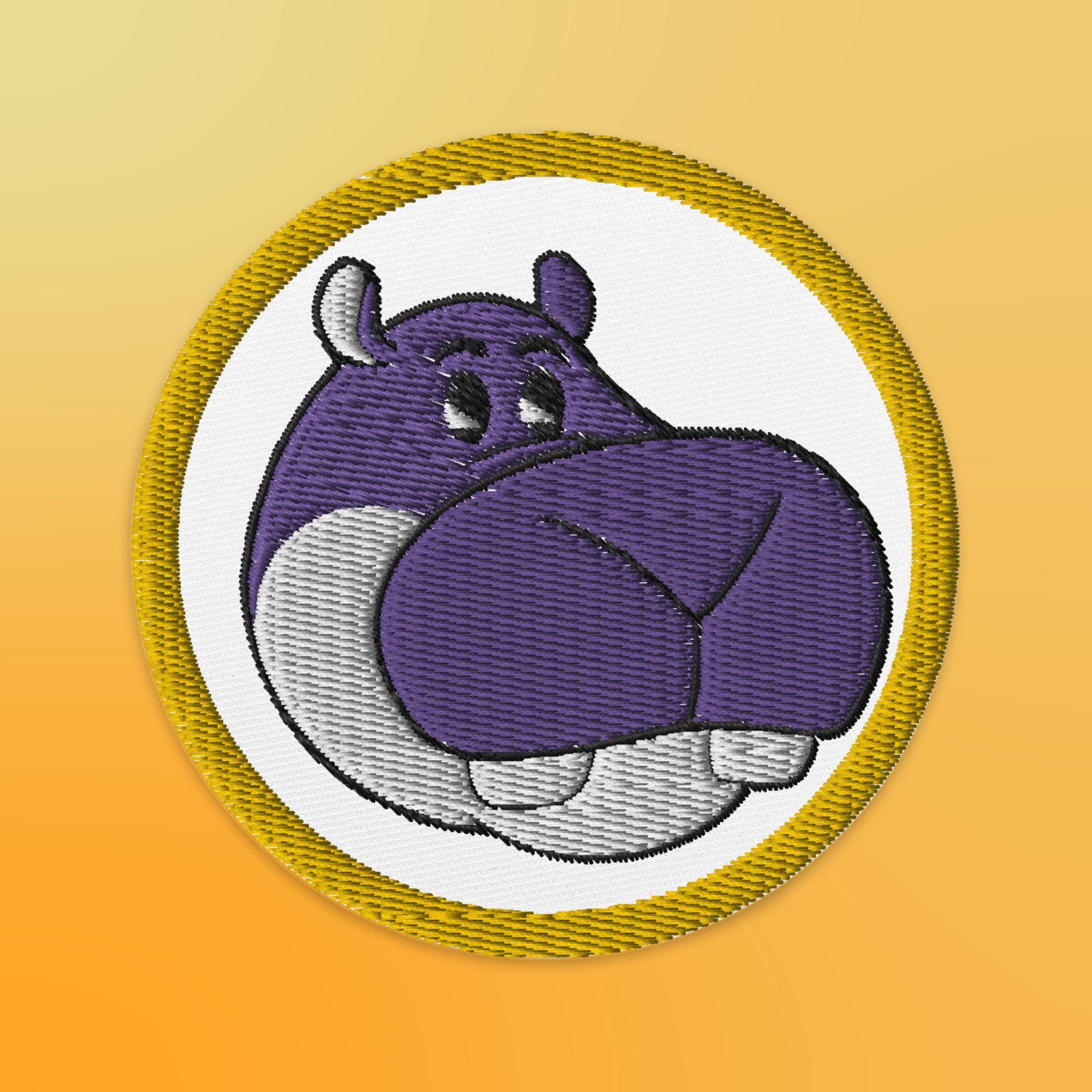3" Cartoon Hippo Embroidered Iron on Patch | Hippopotamus Sew on Patch | Safari Animal Lowbrow ...