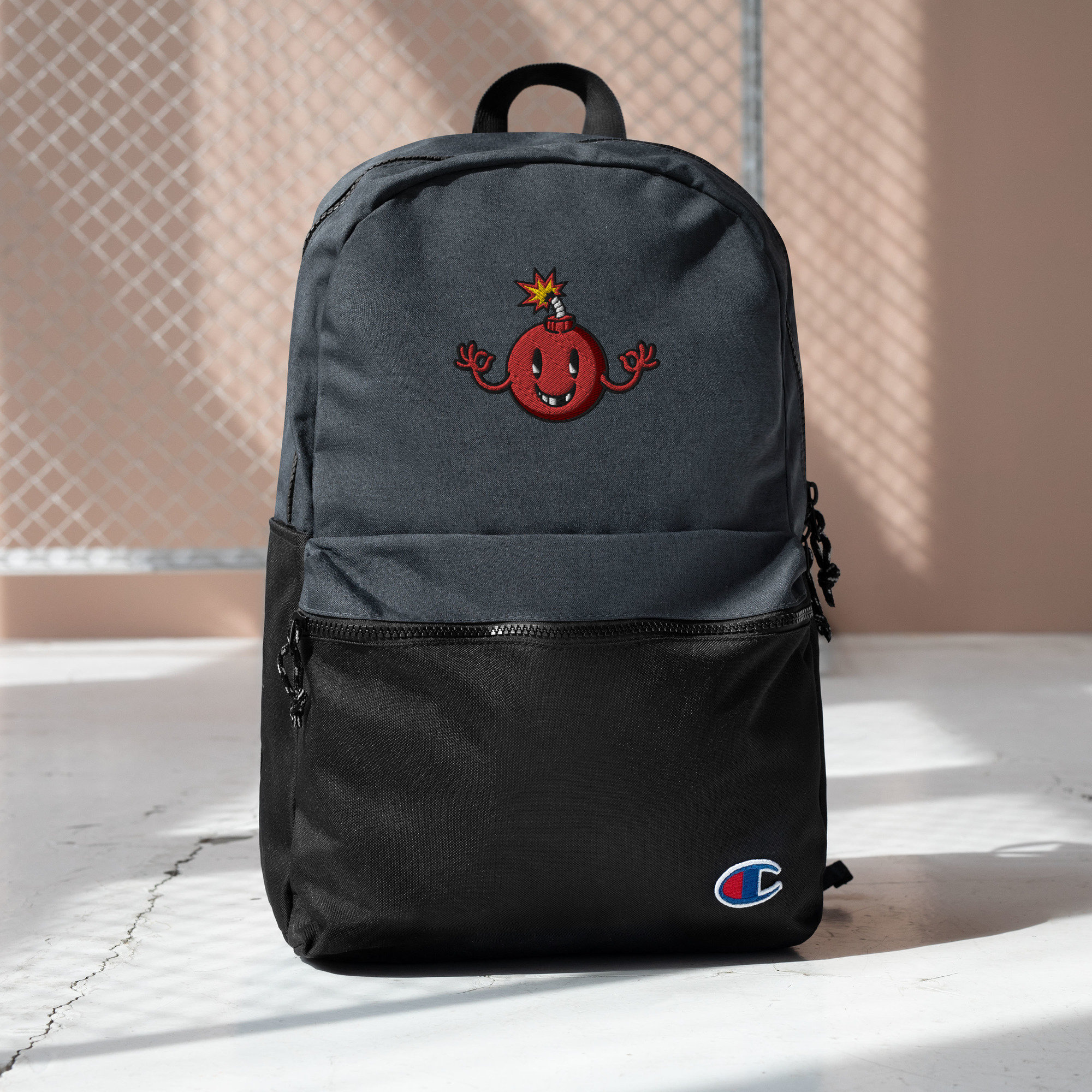 Embroidered Cartoon Cherry Bomb Champion Backpack - Etsy