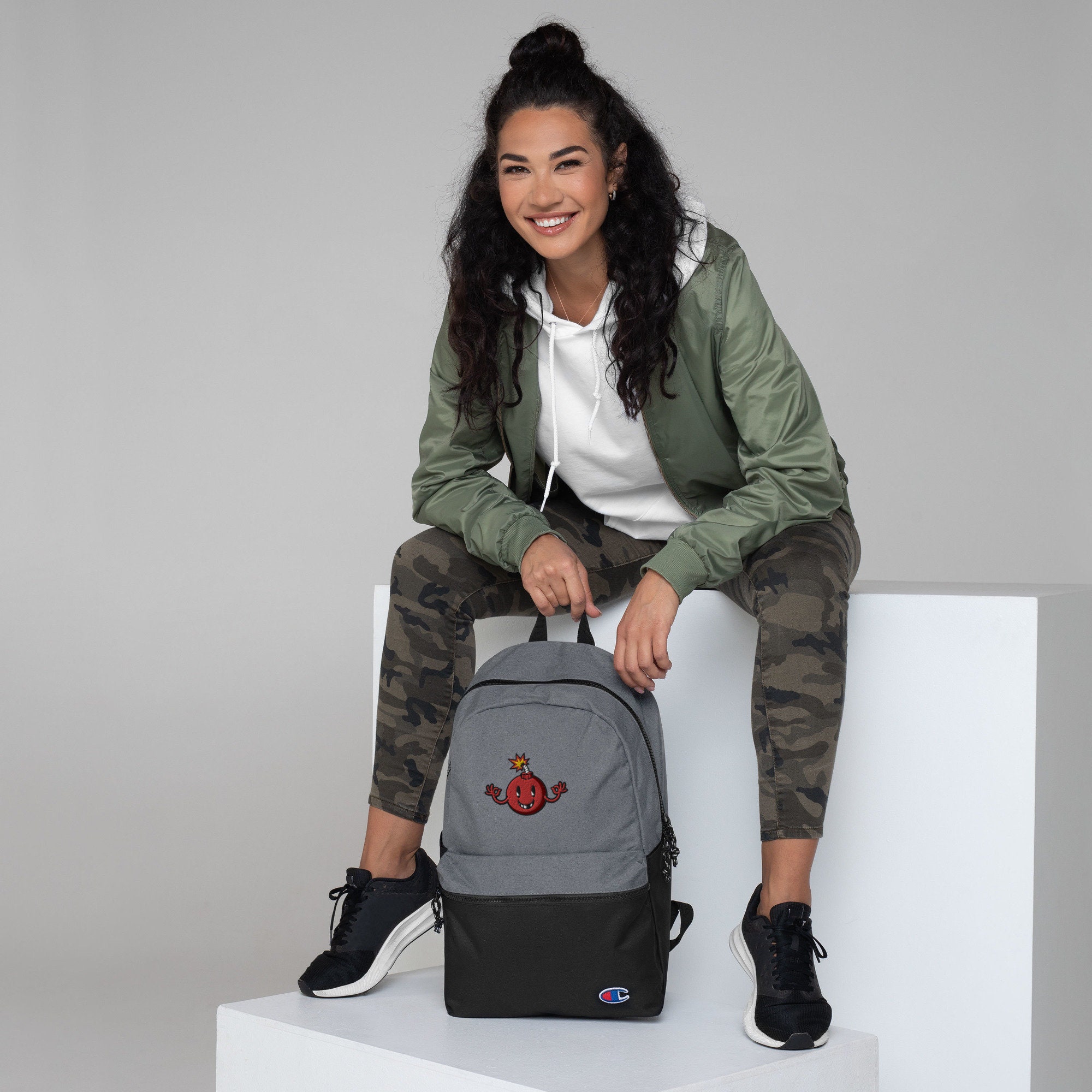 Embroidered Cartoon Cherry Bomb Champion Backpack - Etsy