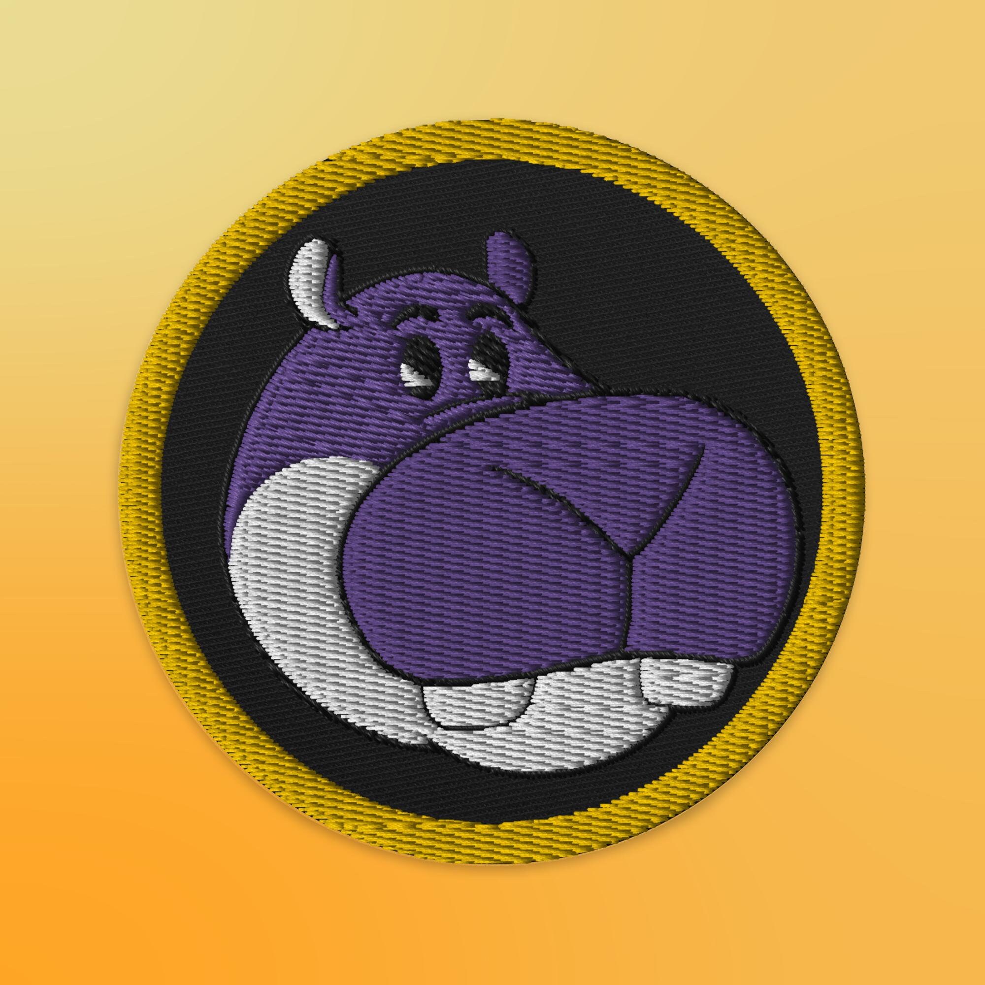 3" Cartoon Hippo Embroidered Iron on Patch | Hippopotamus Sew on Patch | Safari Animal Lowbrow ...