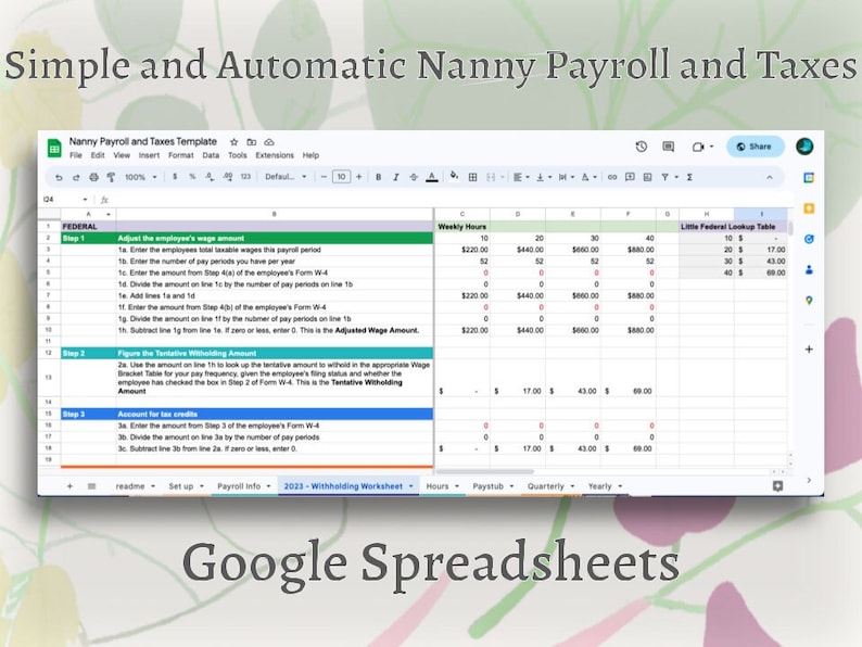 Nanny Payroll and Tax Spreadsheet | Google Sheets Template - Etsy