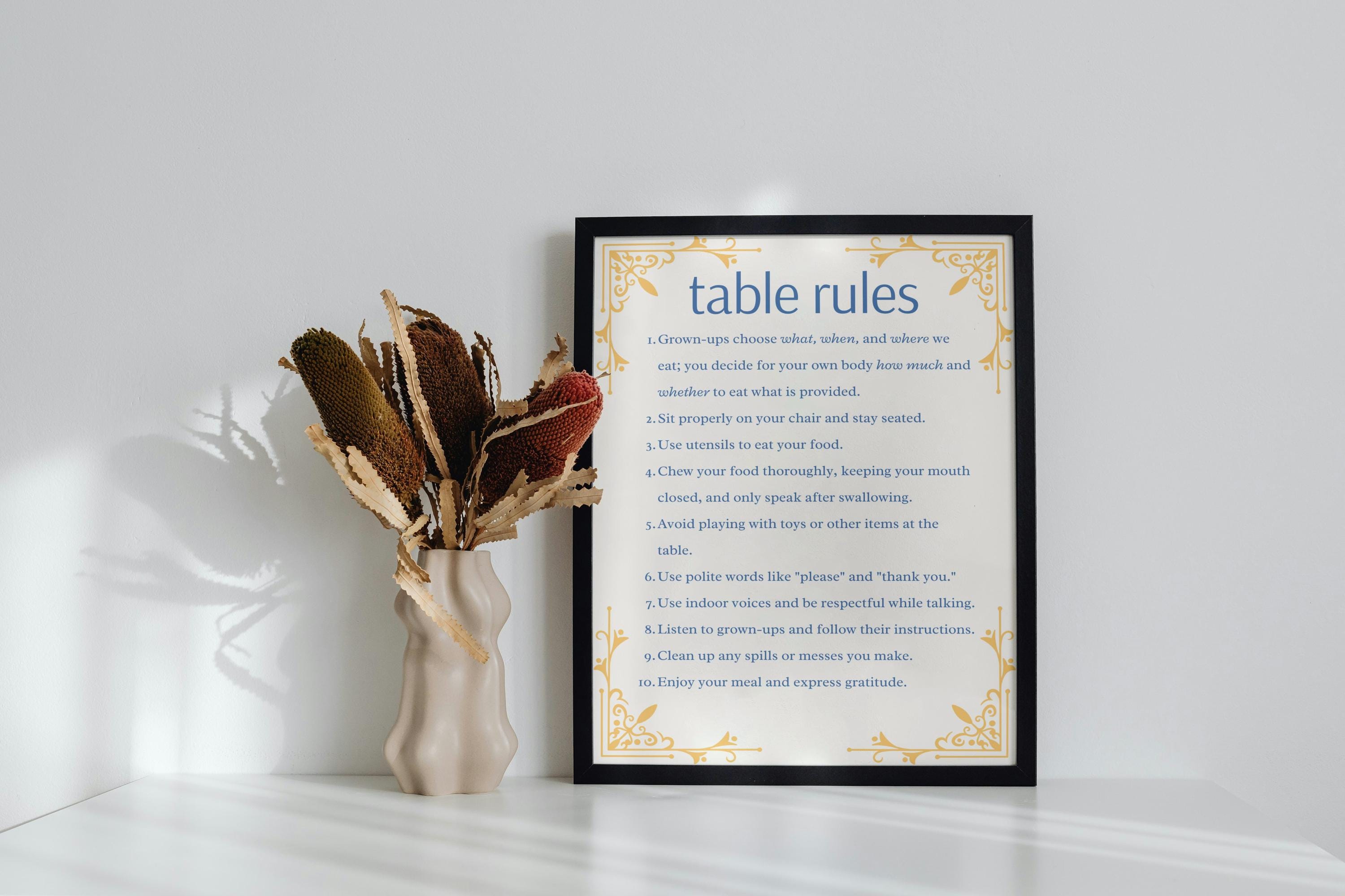 10 Table Rules for Children | Printable Digital Download | Simple and ...