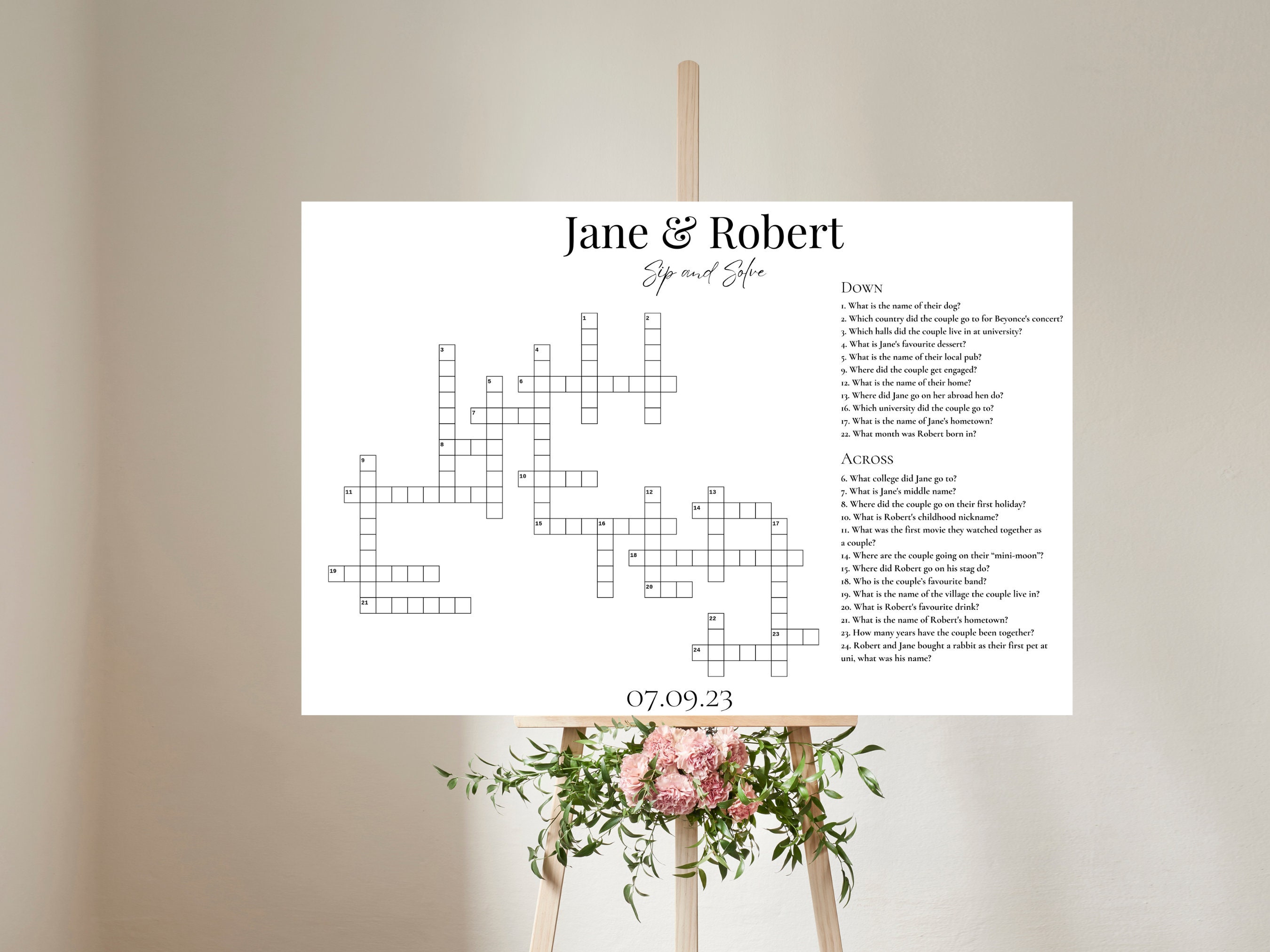 Crucigrama de boda, crucigrama de boda personalizado, crucigrama de ...