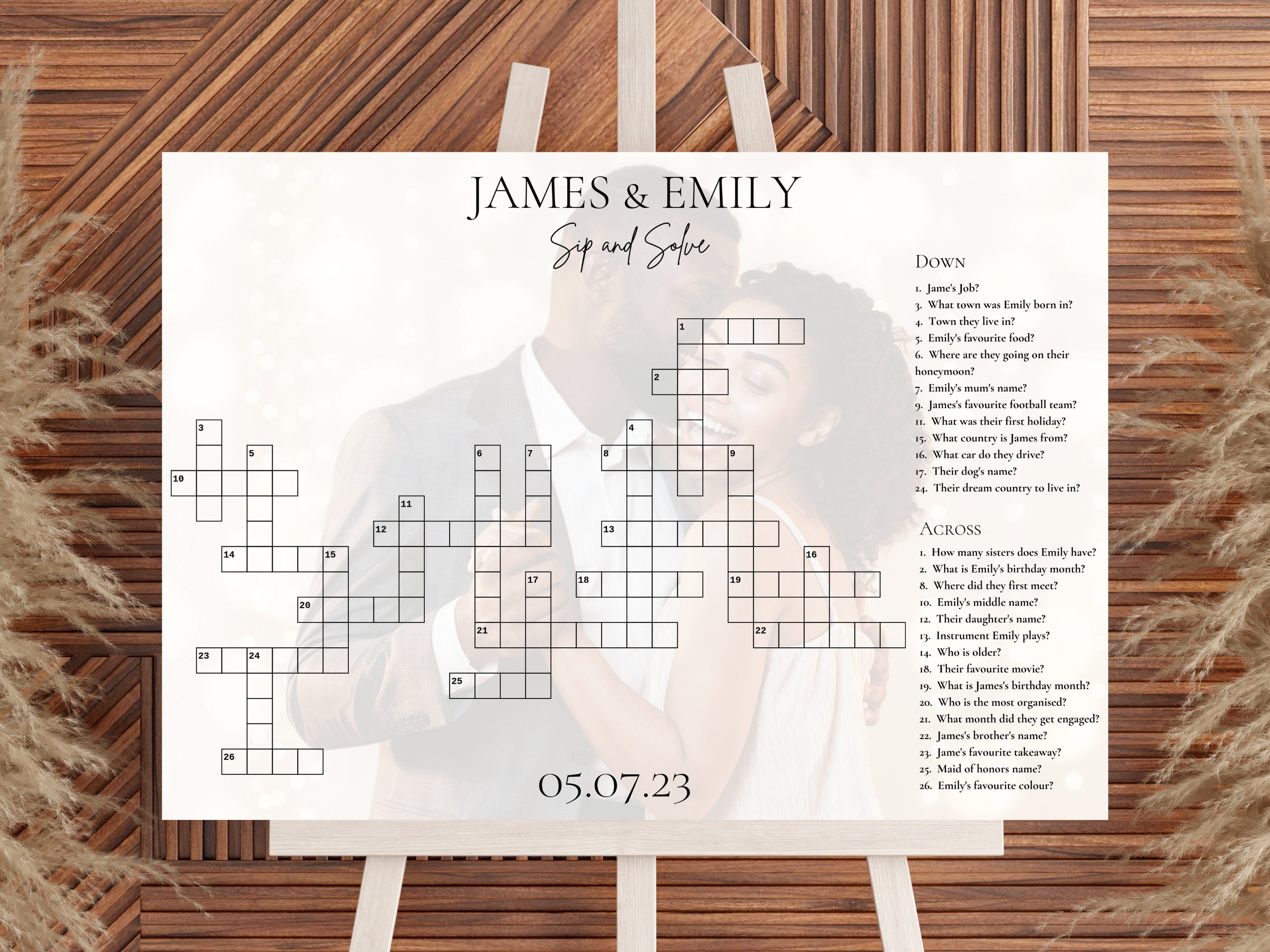 Wedding Crossword With Photo, Custom Wedding Crossword Puzzle, Sip and ...