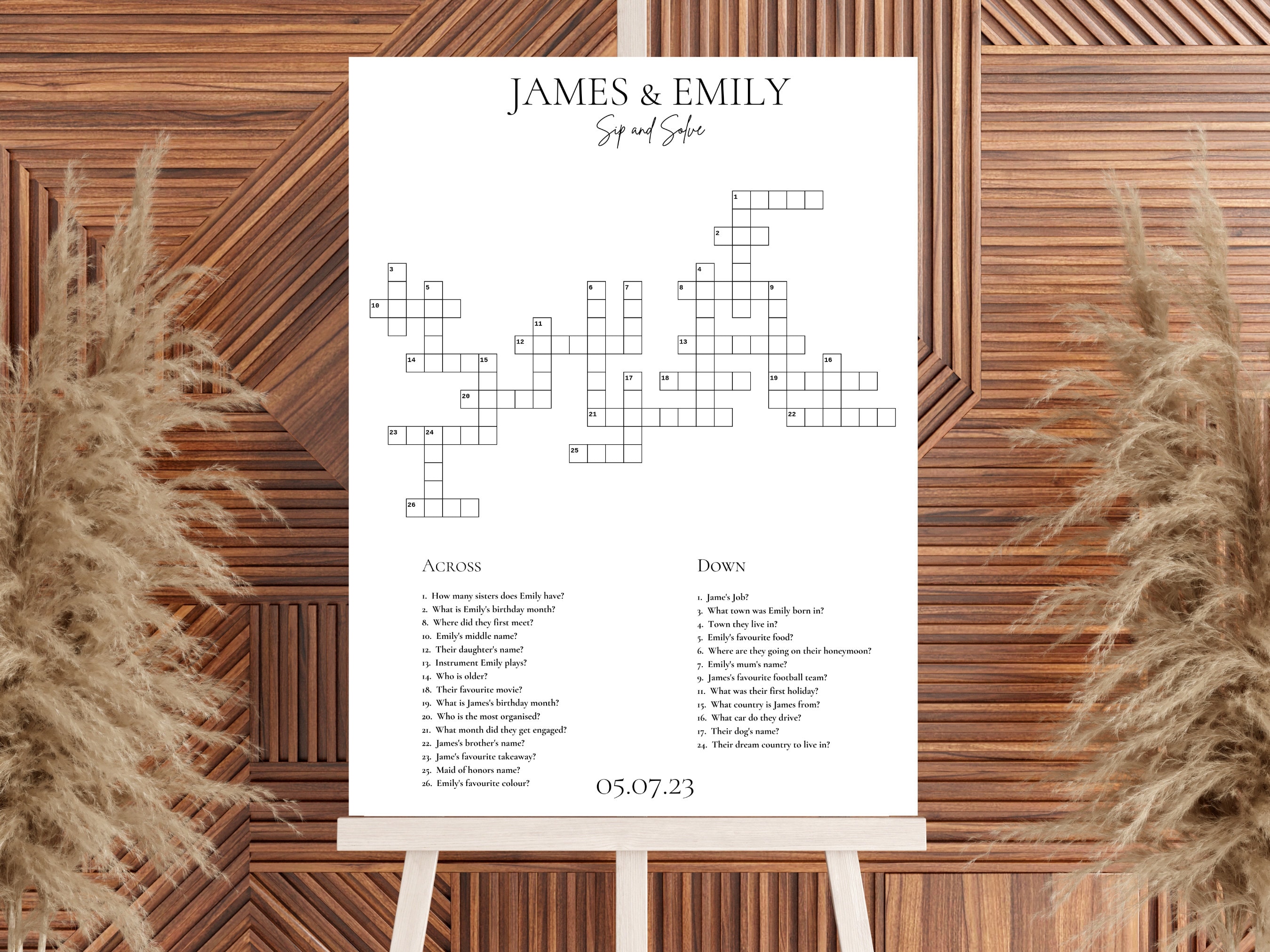 Custom Wedding Crossword Puzzle Large Sip and Solve Crossword - Etsy