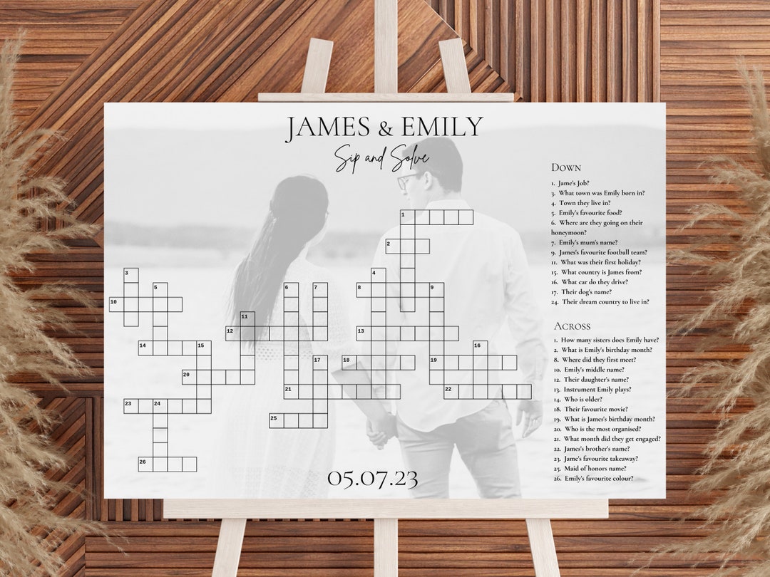 Wedding Crossword With Photo, Custom Wedding Crossword Puzzle, Sip and ...