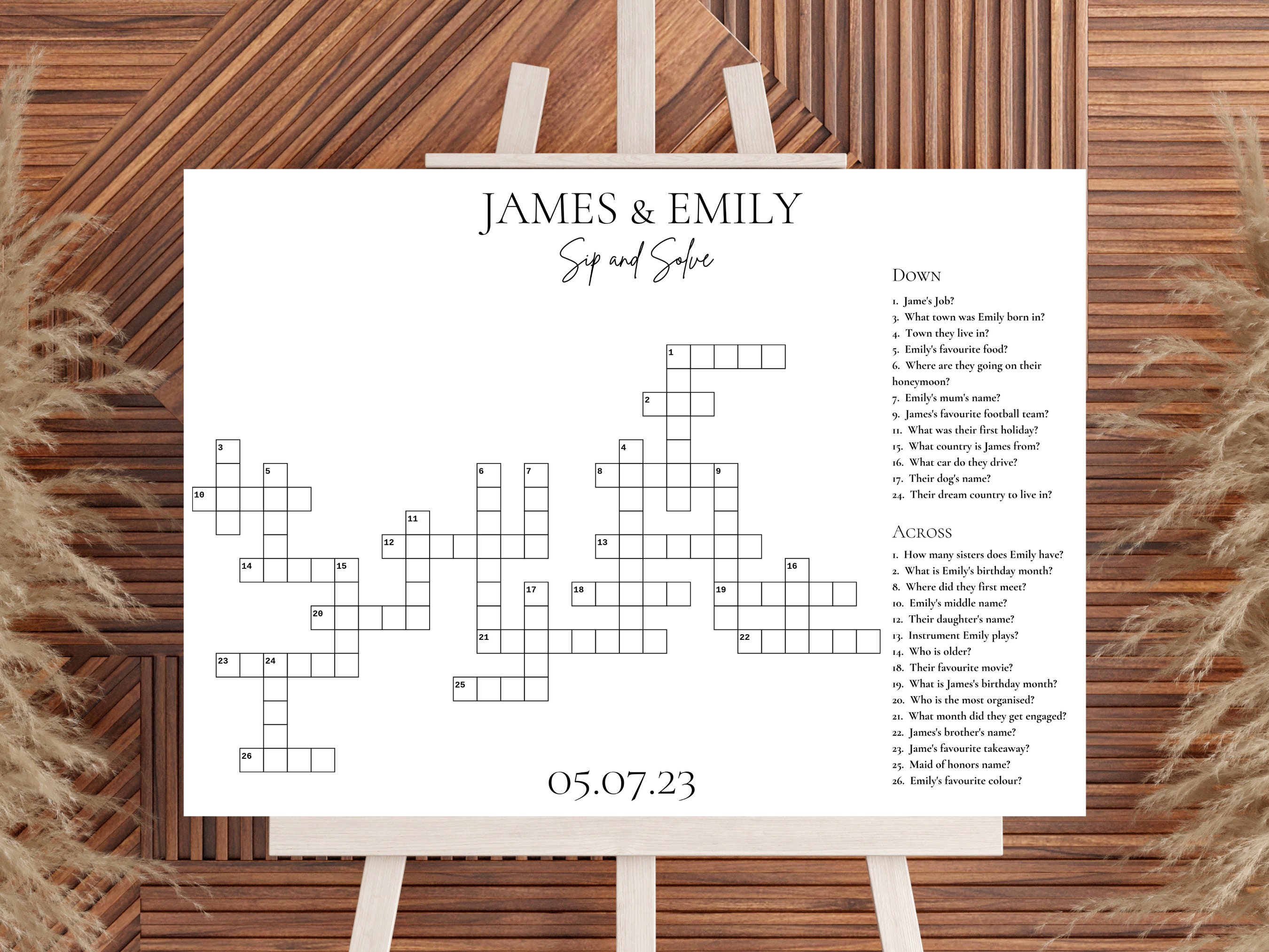 Custom Wedding Crossword Puzzle Large Sip And Solve Crossword Etsy UK