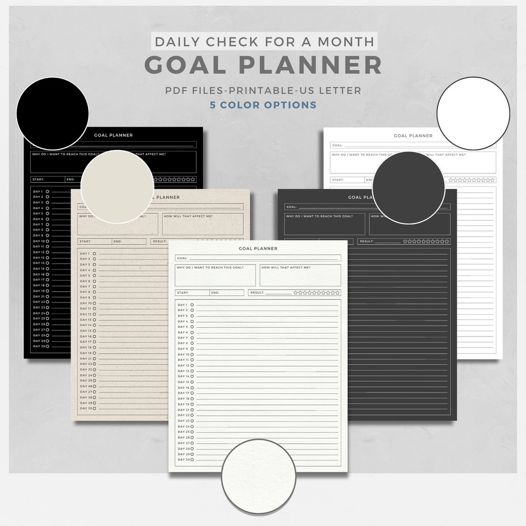 Goal Planner for 30 Days Monthly Goal Planner, Goal Setting, Daily ...