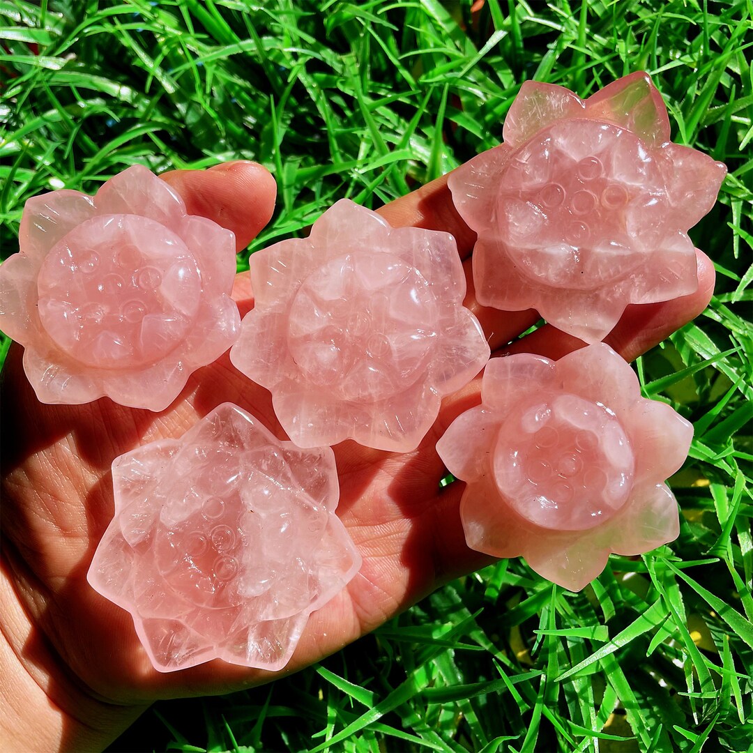 2inches Rose Quartz Lotus Pink Quartz multi Inclusions Crystal Heart ...