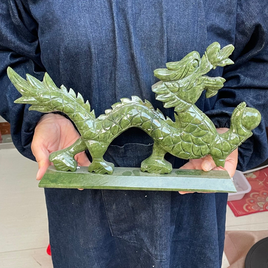 Huge Serpentine Jade Dragon Swallowing Pearl totemprotection - Etsy