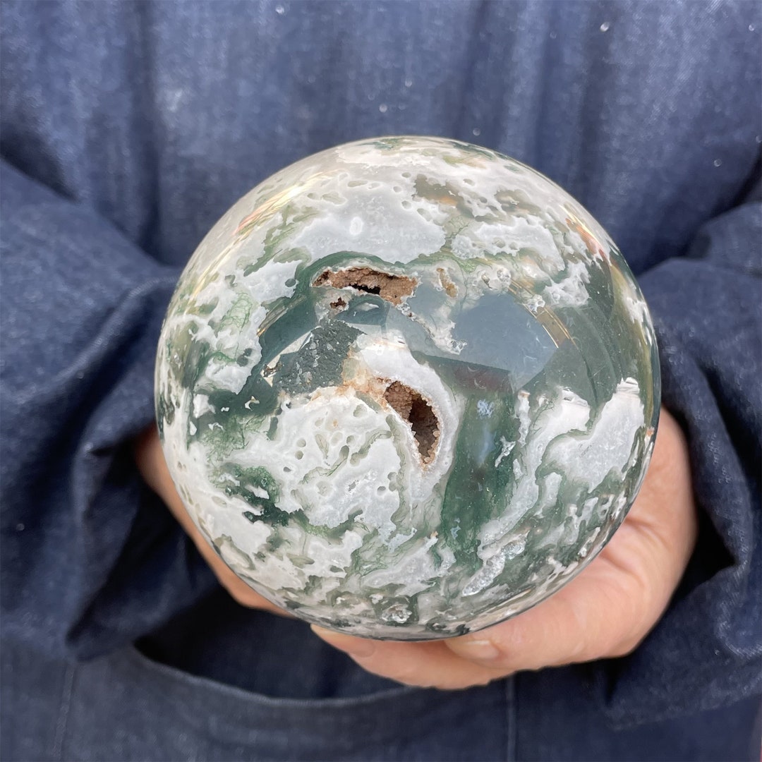 Natural Geode Aquatic Plant Water Grass Moss Agate Balls Crystal Sphere ...