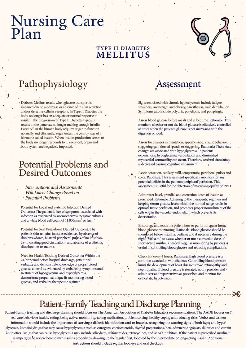 Patient Care Plan Type II Diabetes - Etsy