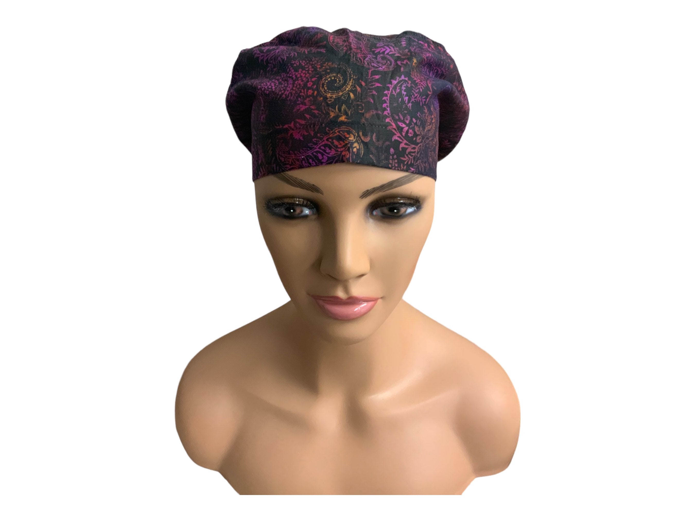 Purple Paisley, European, Surgeons, Scrub, Surgical, Bonnet or Hair ...