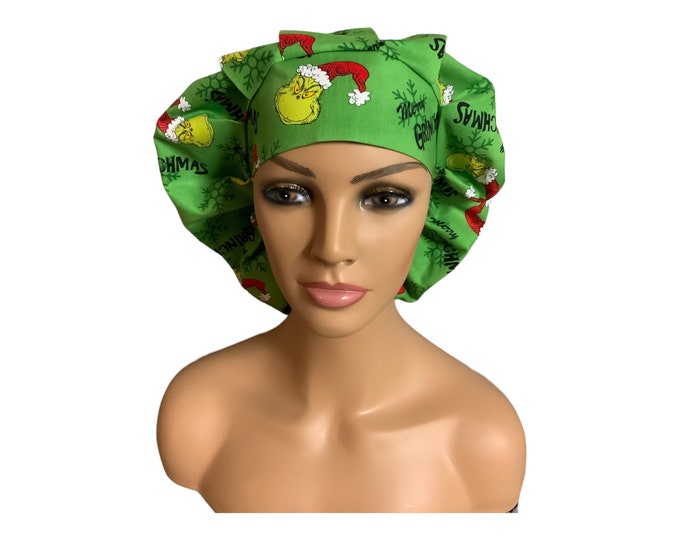 Grinch Days Til Christmas Ponytail Womens Lined Surgical Scrub Cap ...
