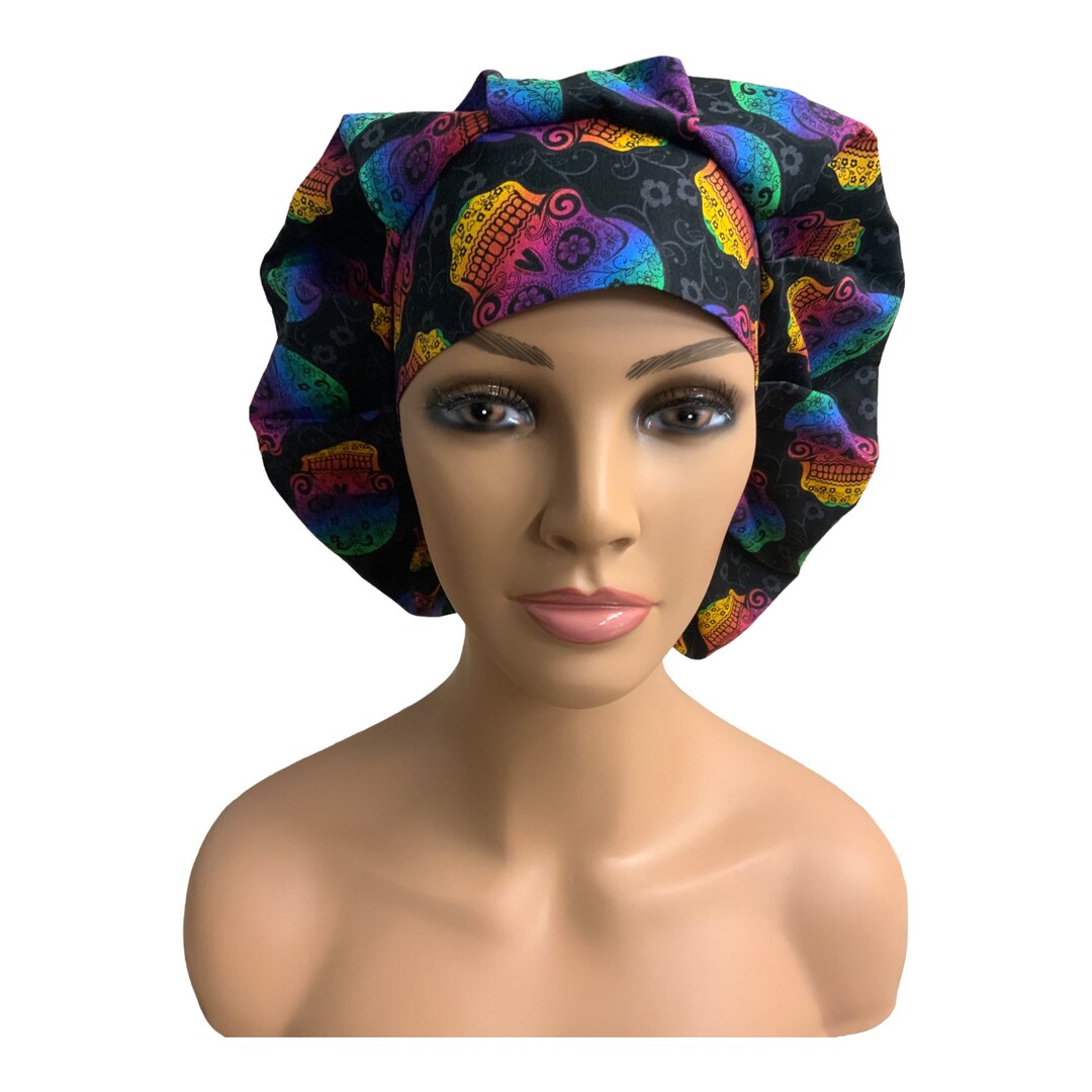 Colorful Skulls, Bouffant, Scrub, Surgical, Bonnet or Hair Covering Hat ...