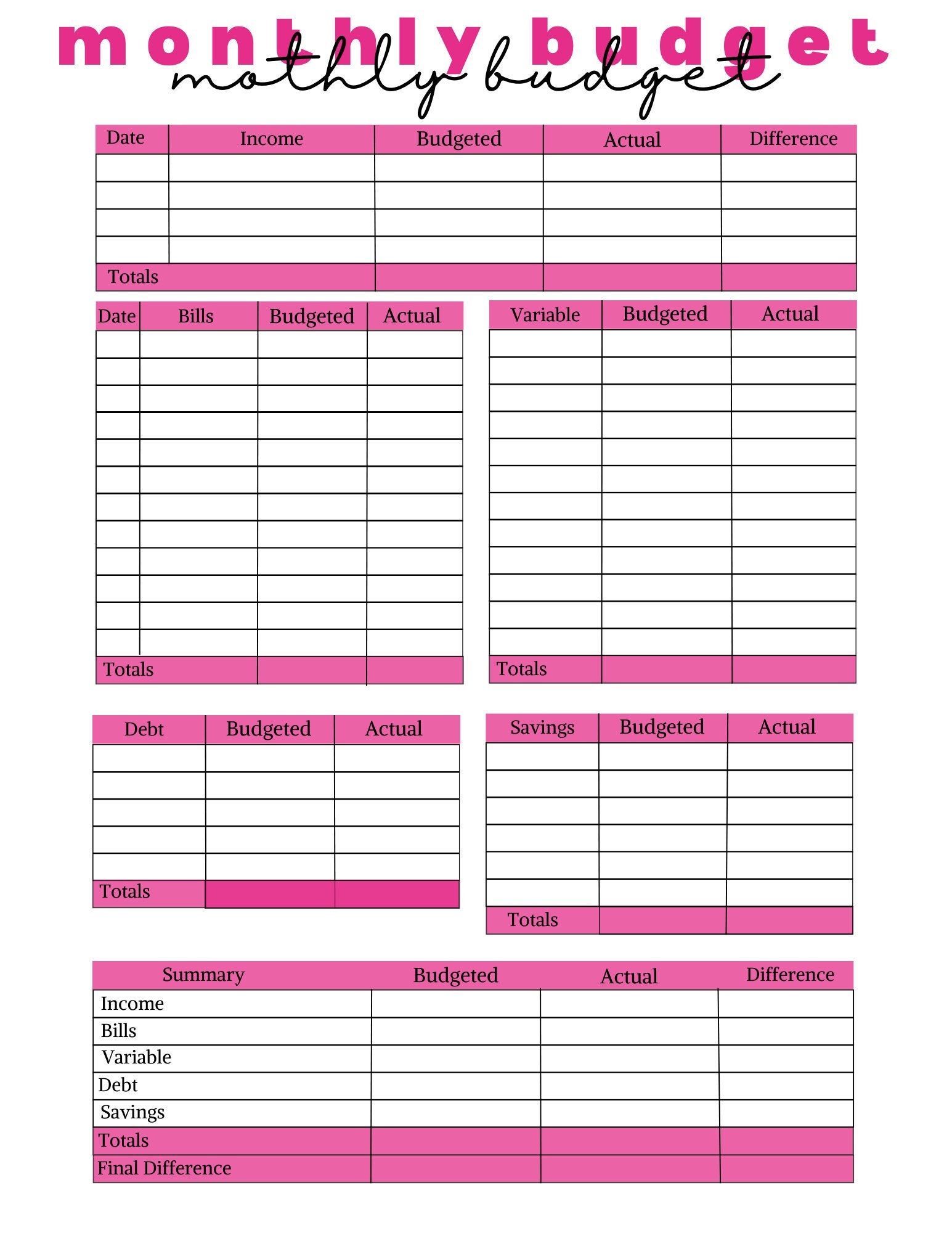 Monthly Budget Planner - Etsy